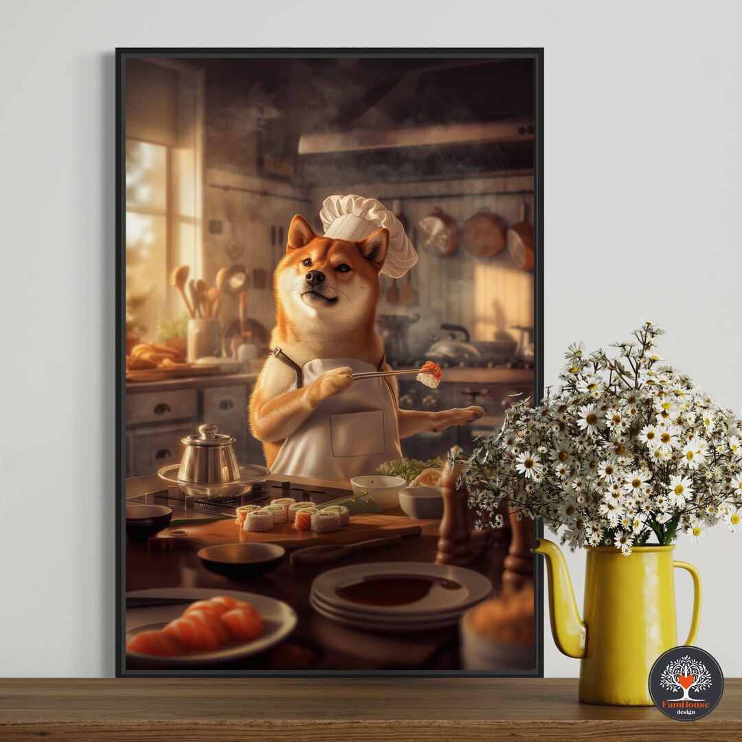 Shiba Inu Chef Art Print: Funny Dog Sushi Kitchen Decor - Etsy