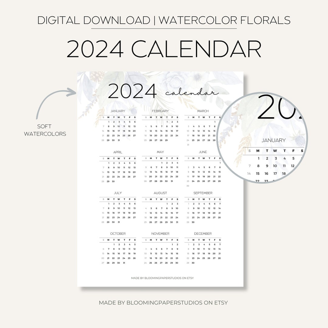 2024 Calendar Printable Calendar Instant Download Minimal Calendar ...