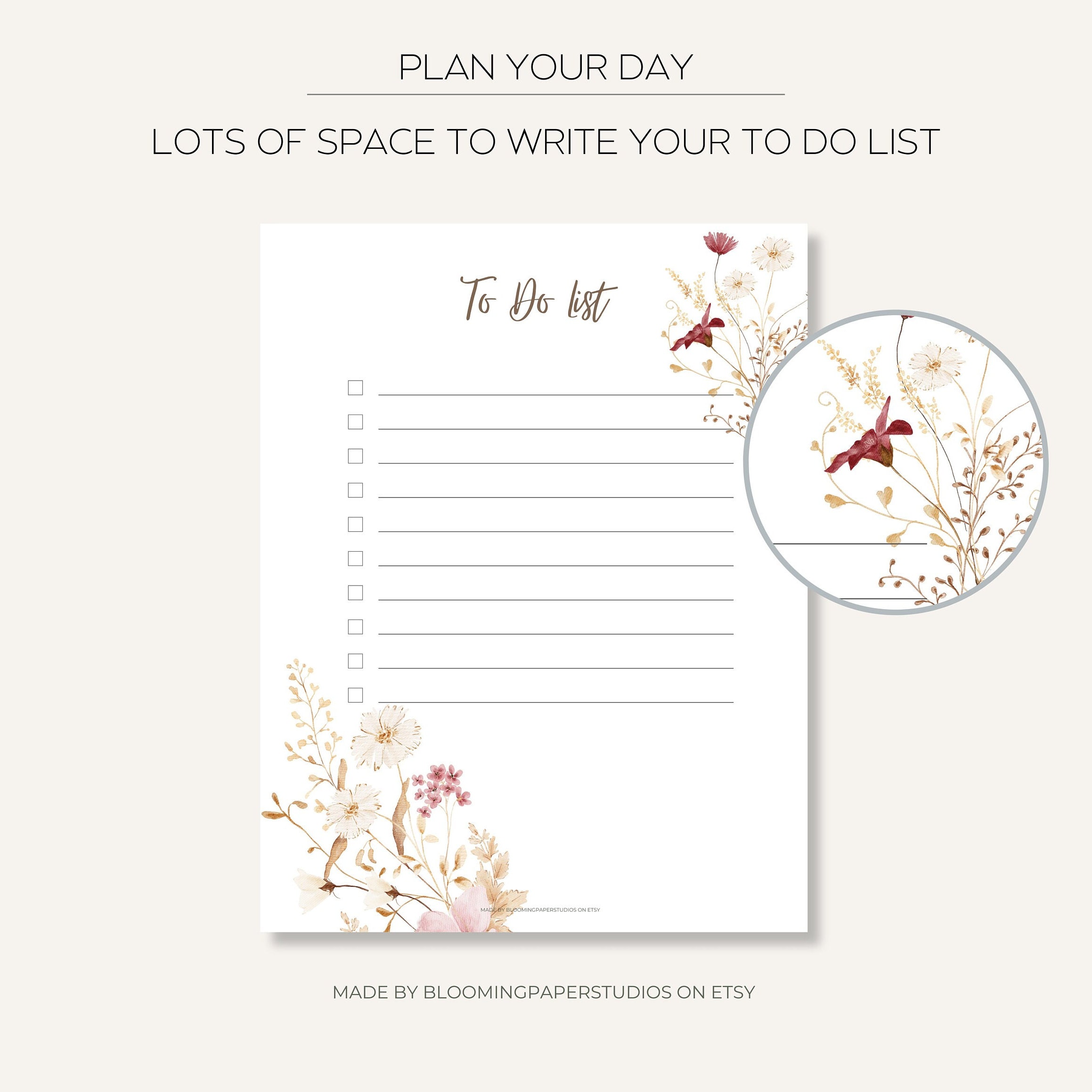 Floral to Do List Printable, Minimal to Do List, Productivity Printable ...