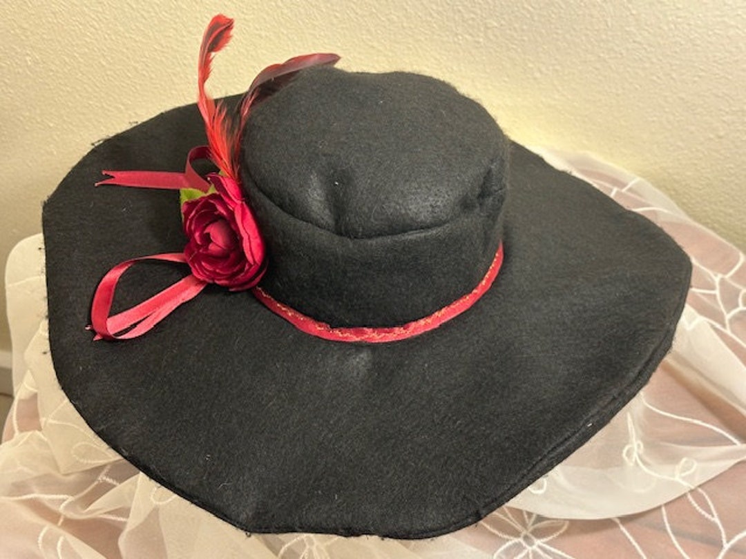Red Rose Hat. Flat Top Hat. Black Hat. Black Hat With Red Accessories ...