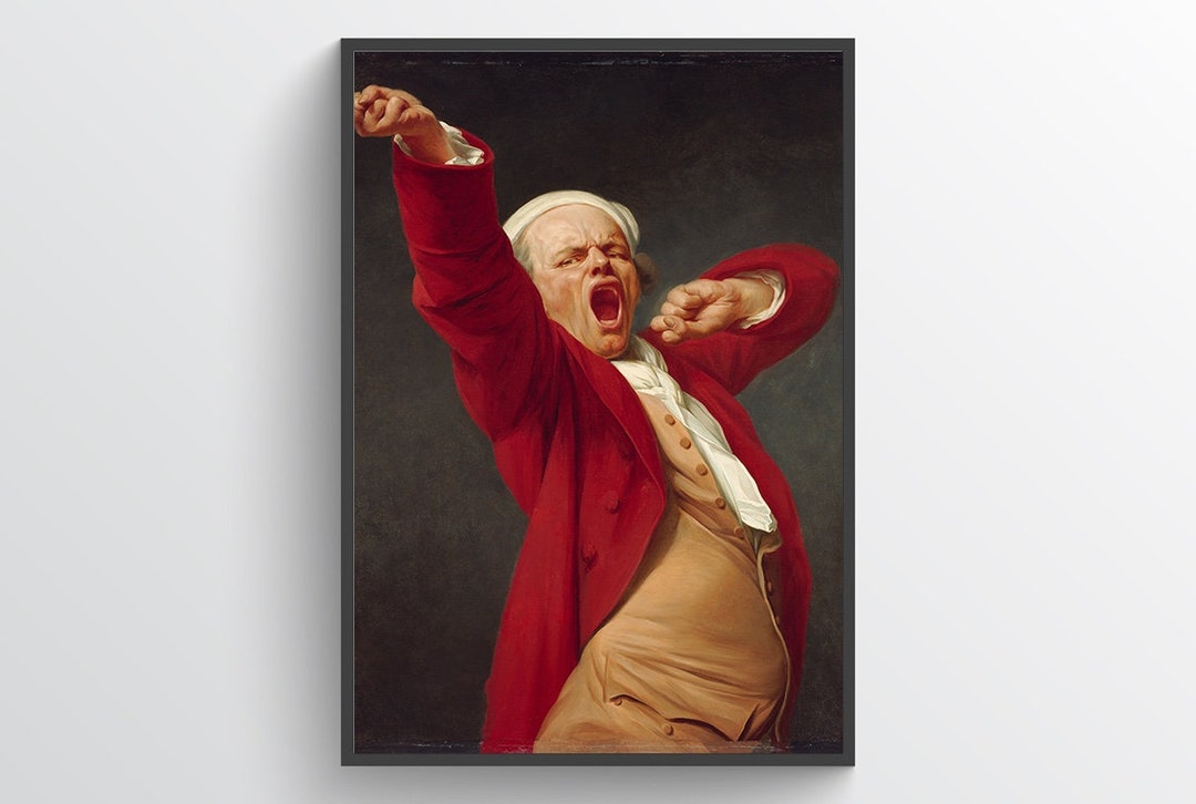 Classic Yawning Portrait Poster Print | Vintage Art Reproduction | Red ...