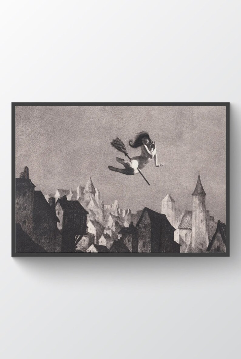 Naked Witch Flying on Broom Art Photo by William Mortensen, Witchcraft ...