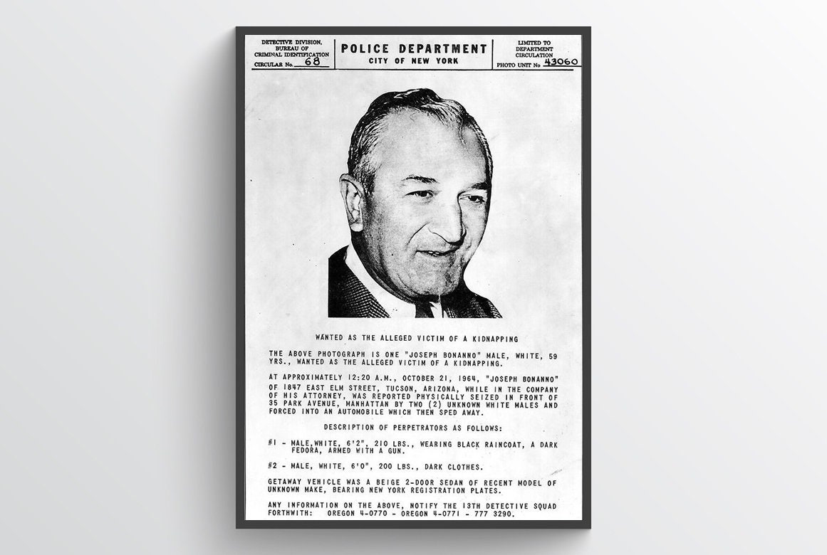 Mafia Poster, Joseph Bonanno Wanted Poster, Crime Leader, Mafia Boss ...