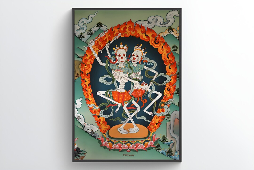 Citipati, Dancing Skeletons - Tibetan Deity Art Print, Poster, Relgion ...