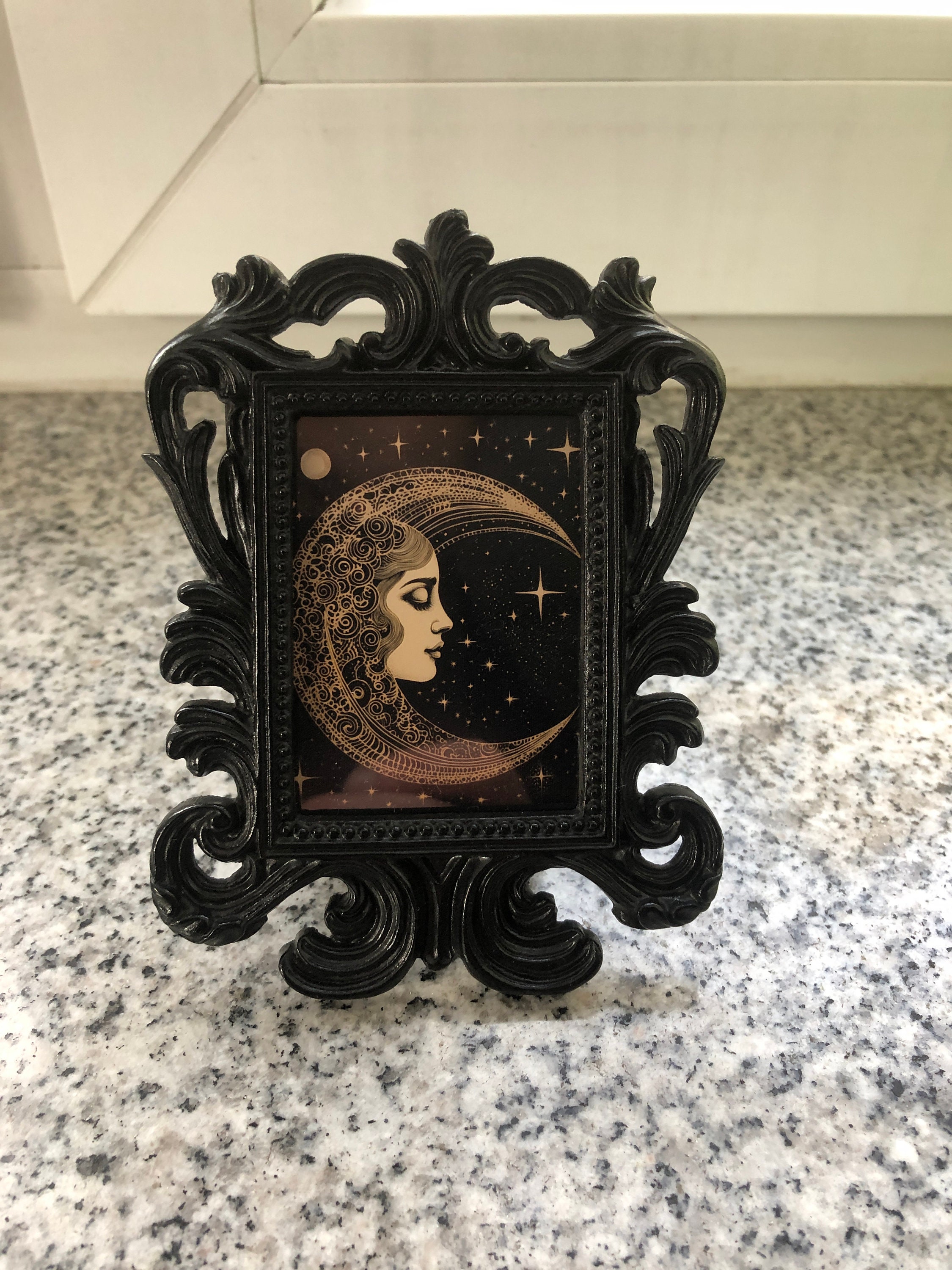 Face of the Moon Baroque Frame, Art Print, Black and Gold Finish ...