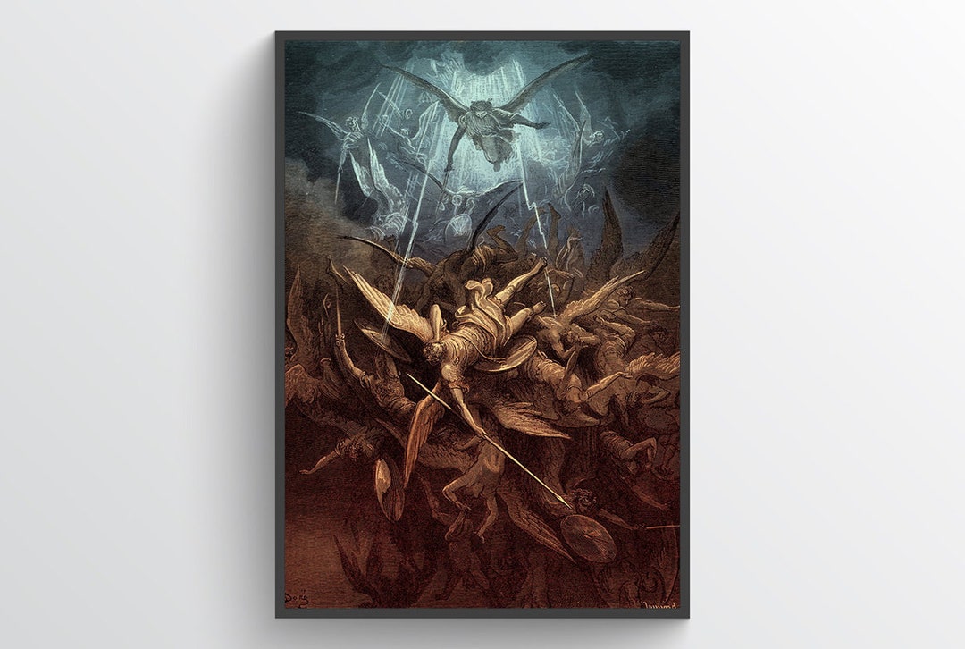 Fall of Angels Illustration for Paradise Lost Poem, Art by Gustave Dore ...