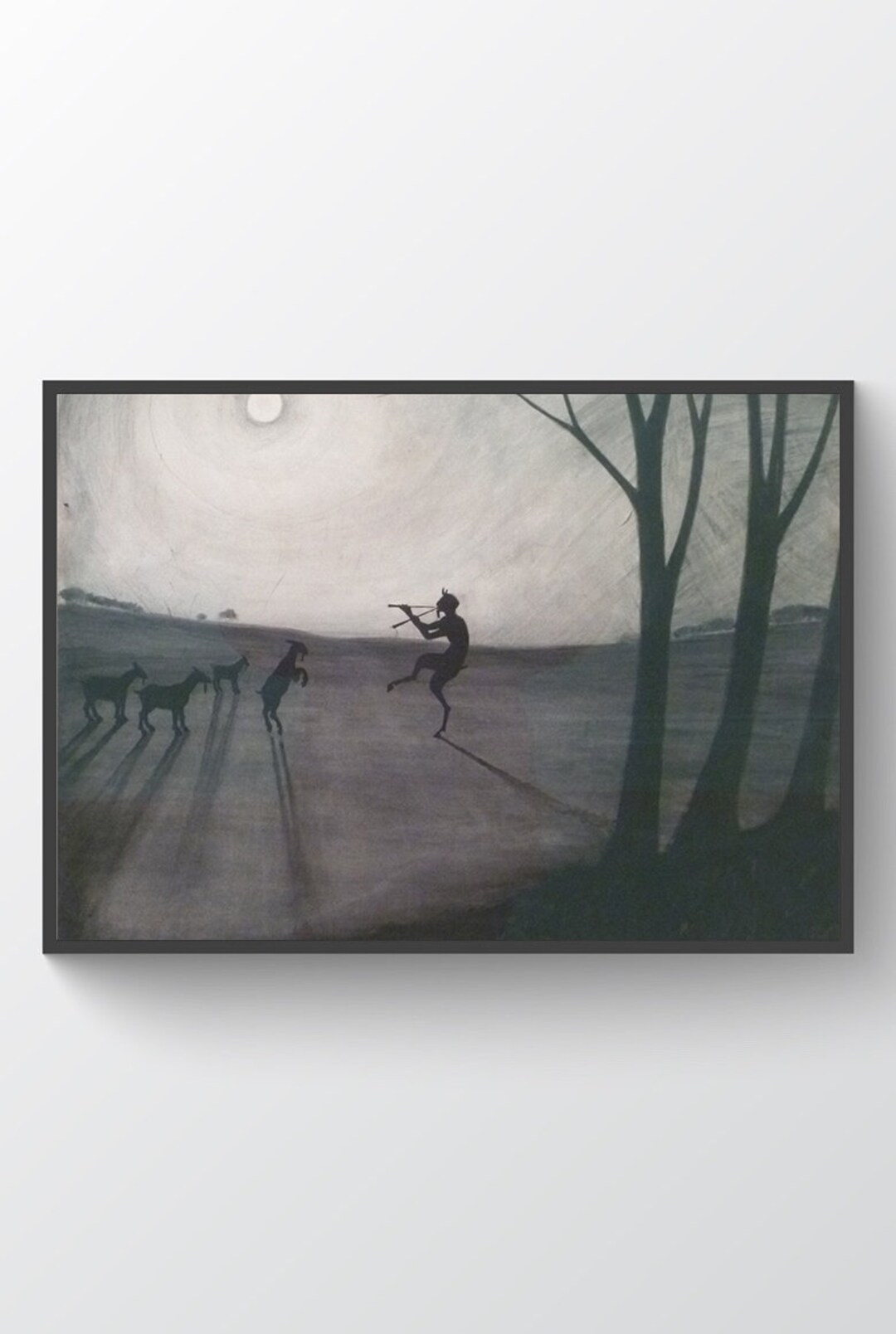 Enchanting Faun at Dusk Poster Print | Mythical Horned Figure Playing ...