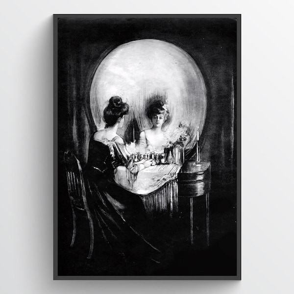 Girl in Mirror Skull Art - Etsy