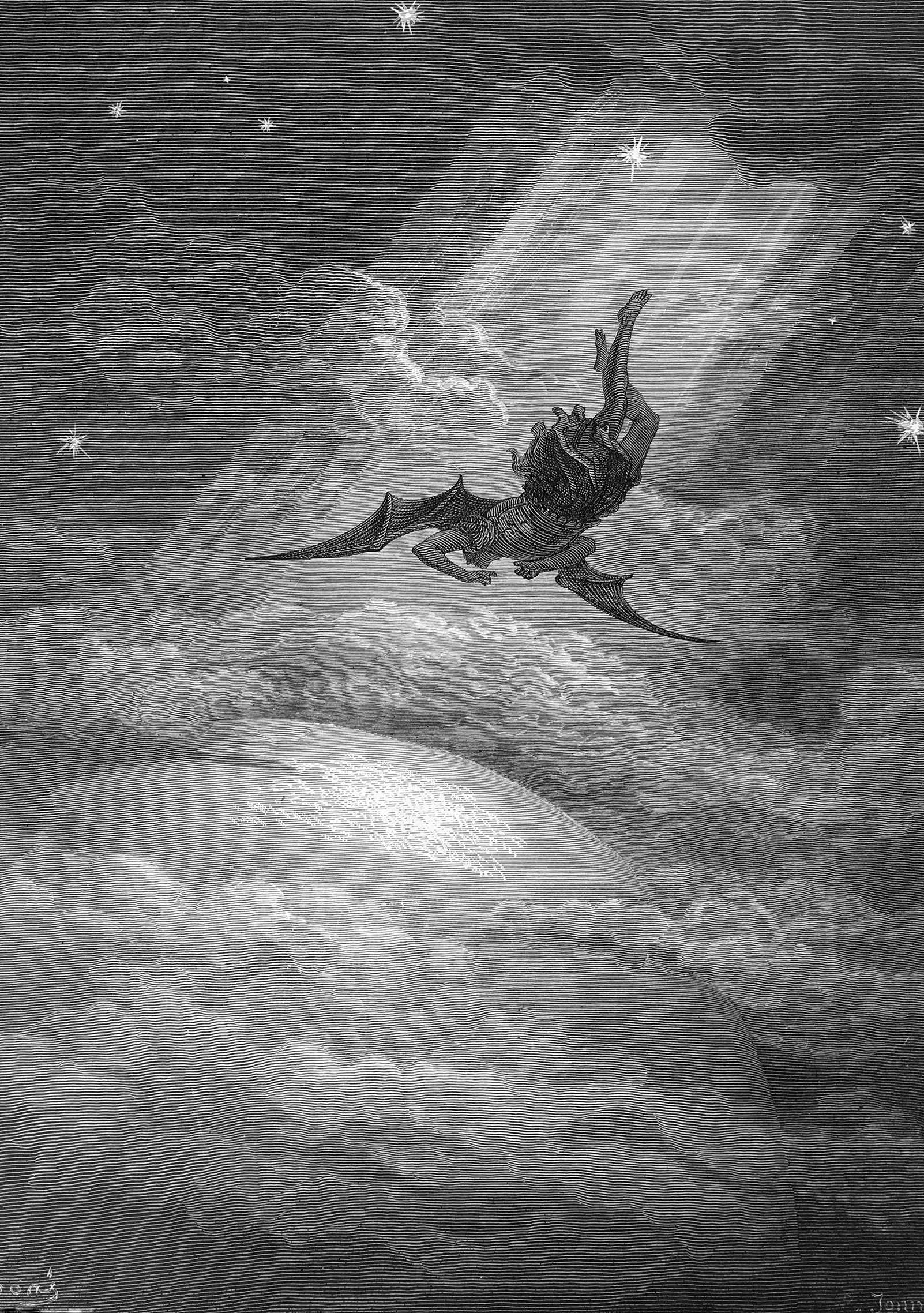 Fallen Angel Illustration for Paradise Lost Poem, Art by Gustave Dore ...