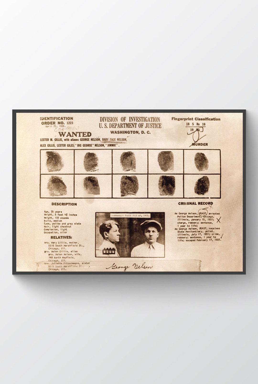 Baby Face Nelson,gangster Poster, Vintage Wanted Poster With ...