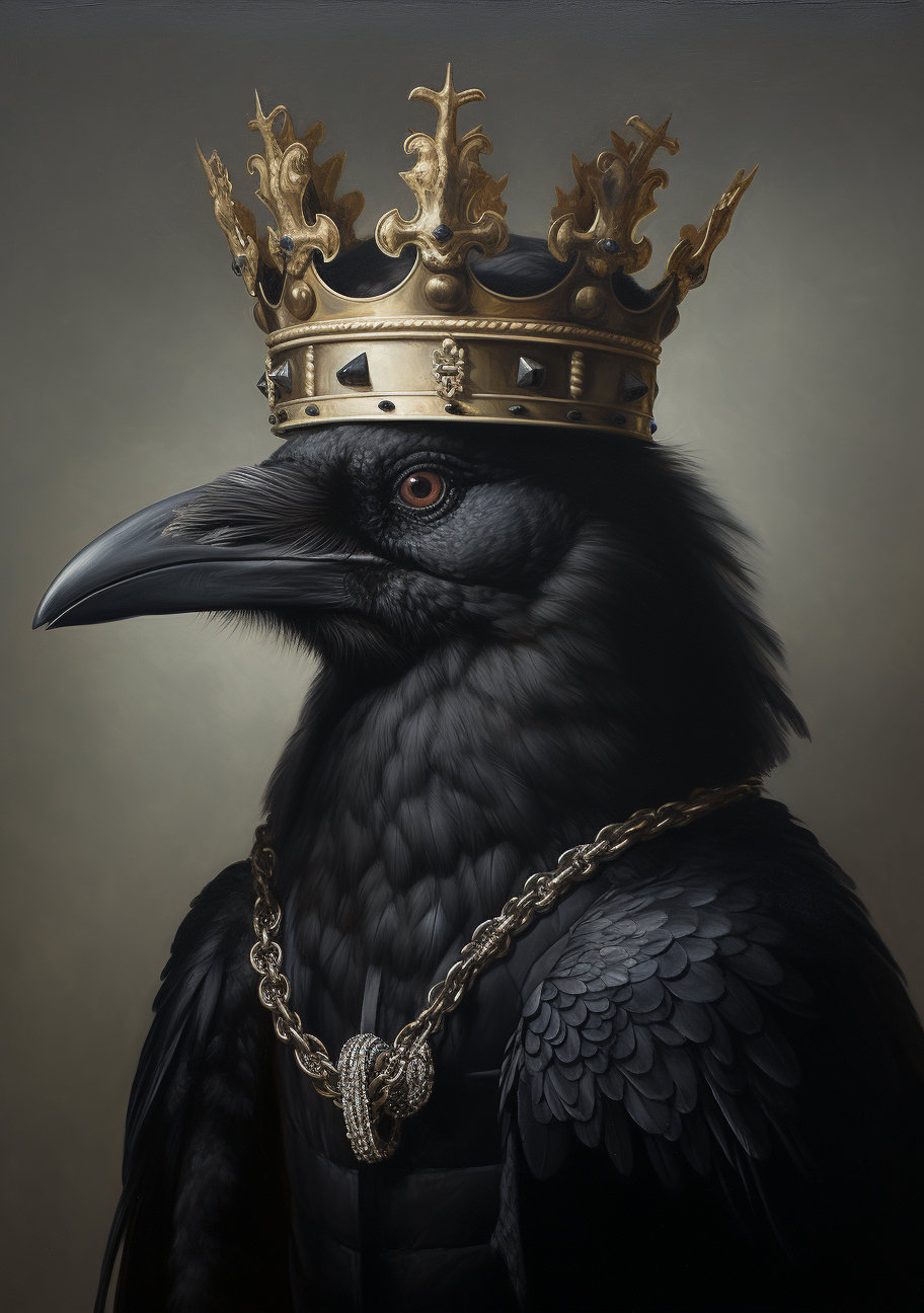 Portrait of a Raven With Crown, King, Vintage Poster, Art, Poster ...