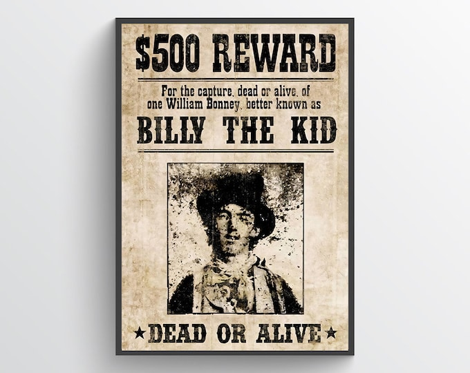 Billy the Kid Reward Old West Outlaw Wanted Poster, Print, Vintage ...