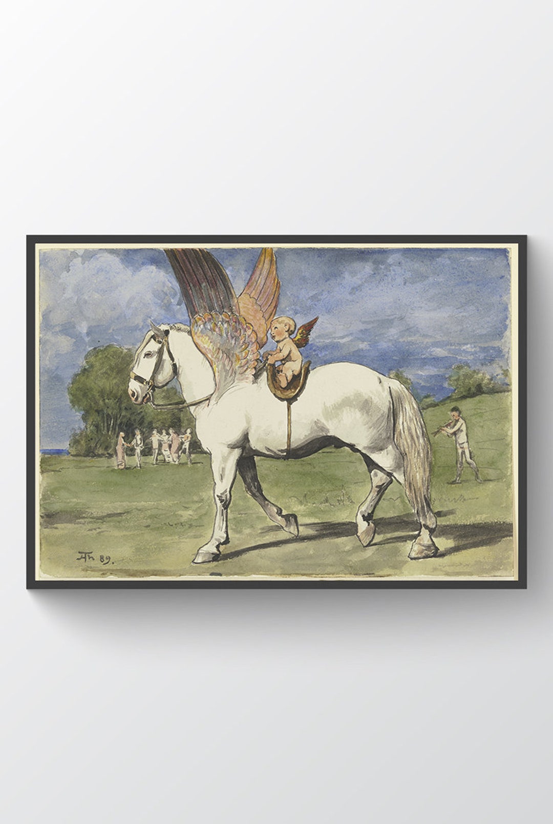 Fantasy Pegasus Poster: Angelic Rider, Communal Scene, Winged Horse ...