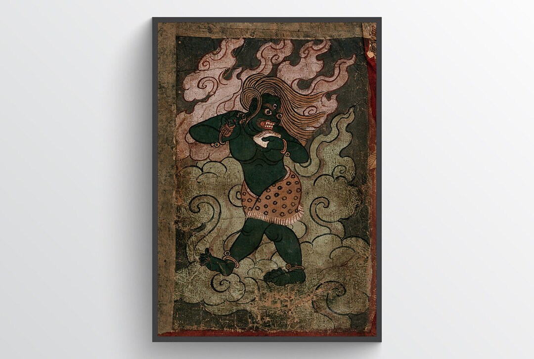 Tibetan Green Demon, Buddhism Demonology Art, Evil Spirit, Vajra ...