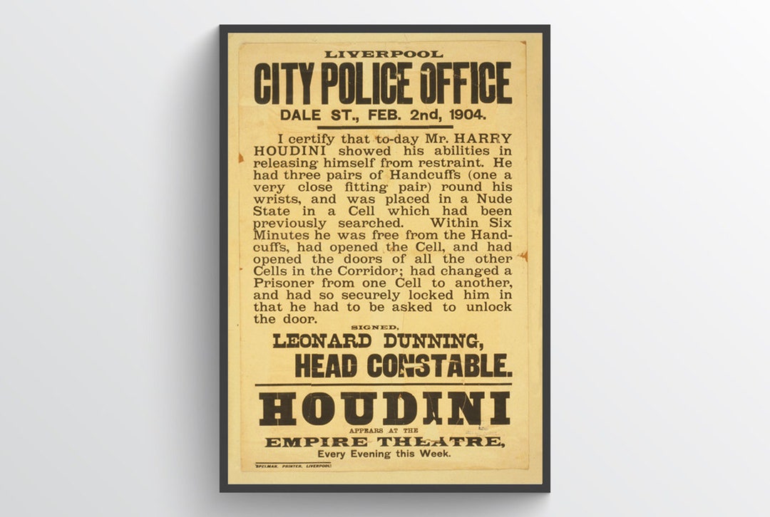 Houdini, Vintage Magic Show Ad, Performance, Illusionist, Circus Print ...