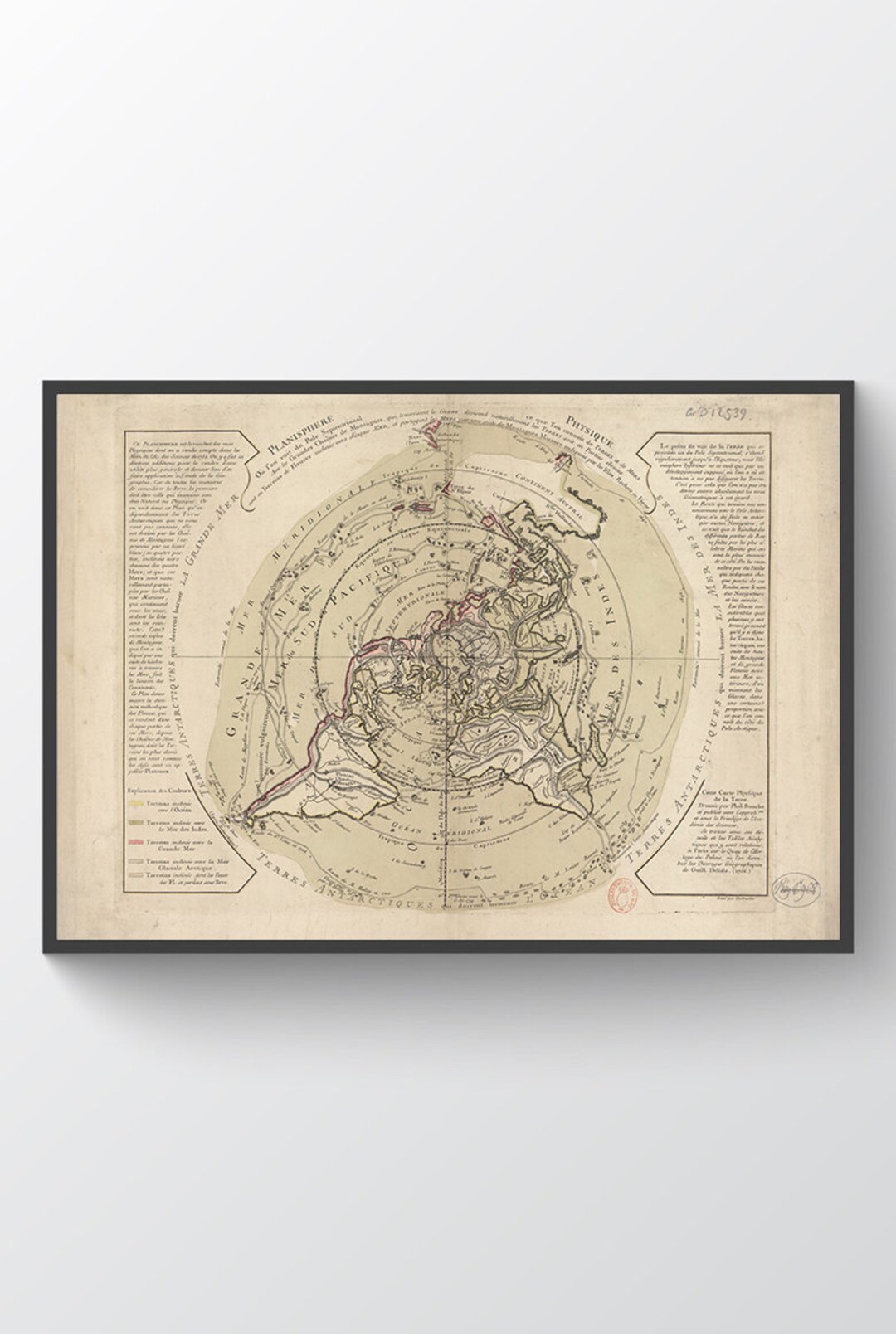Flat Earth Buache Map, Old Map, Antique, Art Print, Vintage Print ...