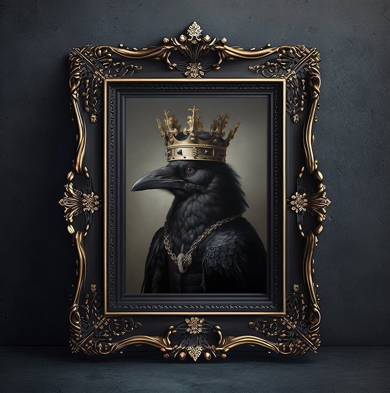 Portrait of a Raven With Crown, King, Vintage Poster, Art, Poster ...