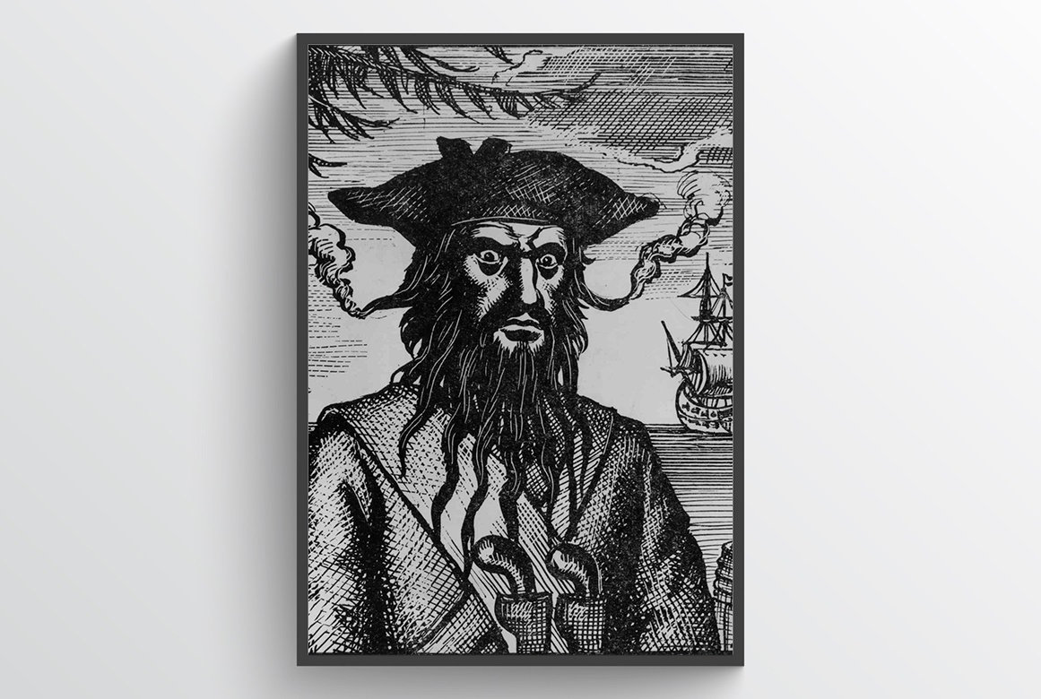 Pirate Blackbeard Portrait, Pirate Poster, Captain Edward Teach ...