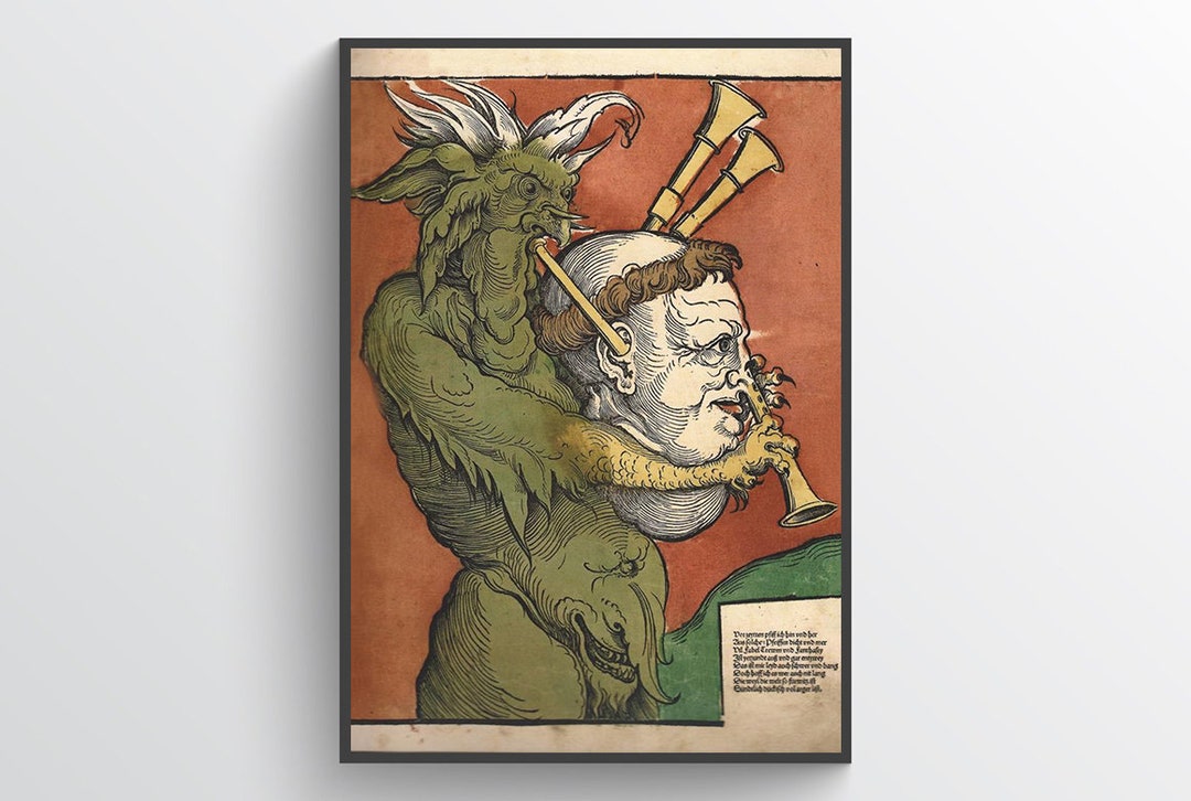 The Devil Plays the Human Head Bagpipes Medieval Art by Erchard Schon ...
