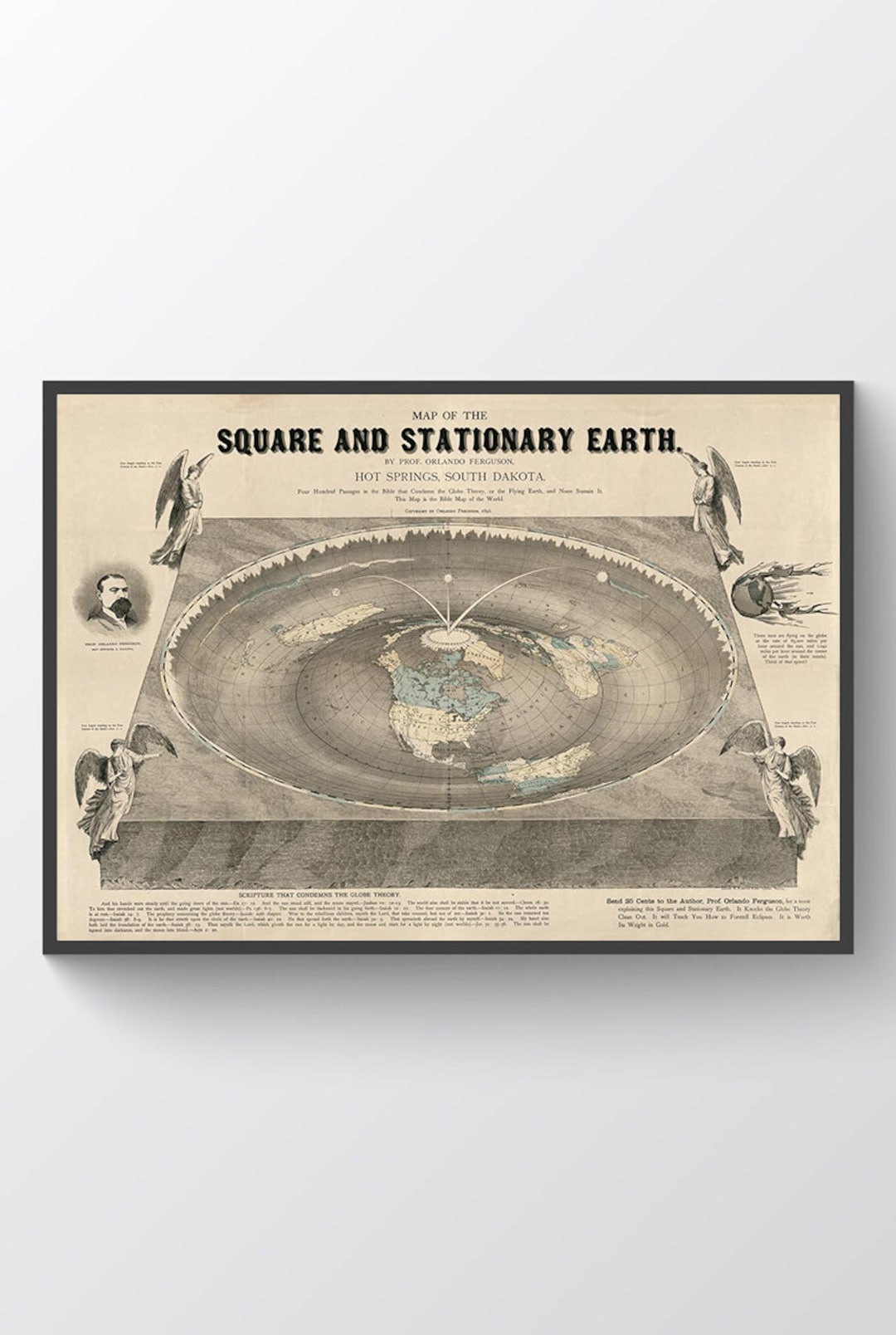 Square Stationary Flat Earth 1893 Map, Vintage Cosmology, Earth Poster ...