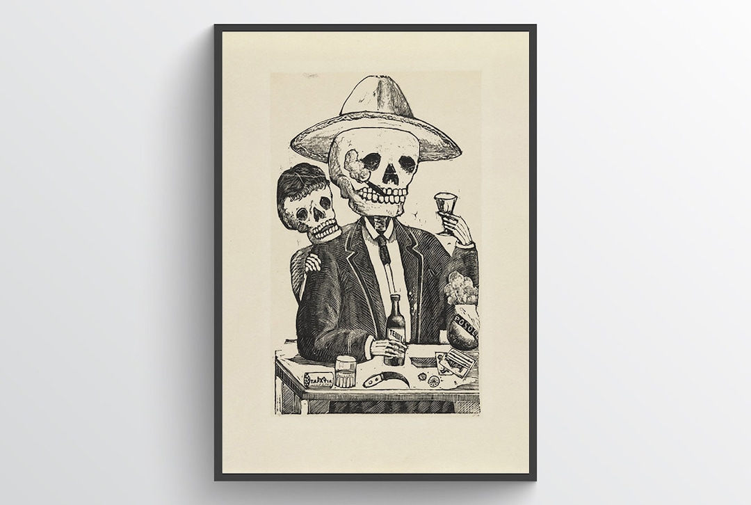 Alcoholic Calavera - Art by Jose-guadalupe Posada, Drinking and Smoking ...