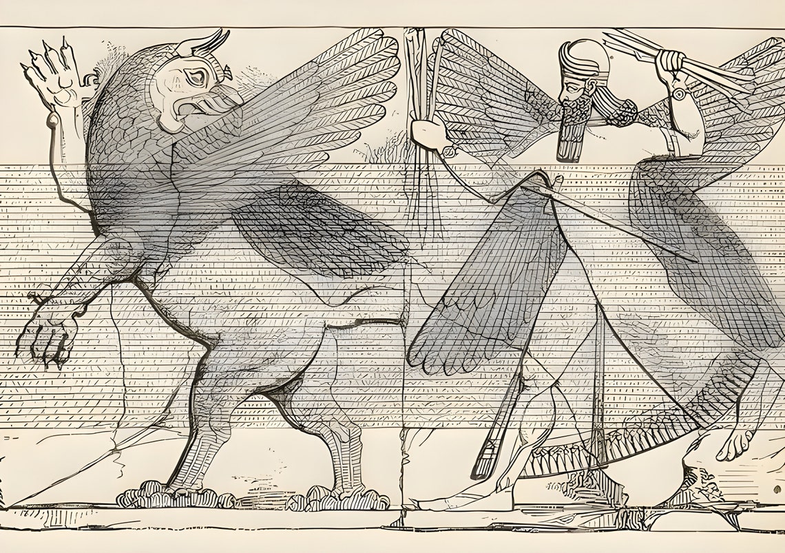Marduk Vs Tiamat, Assyrian Myth Ancient Sumerian Art, Babylon Mythology ...