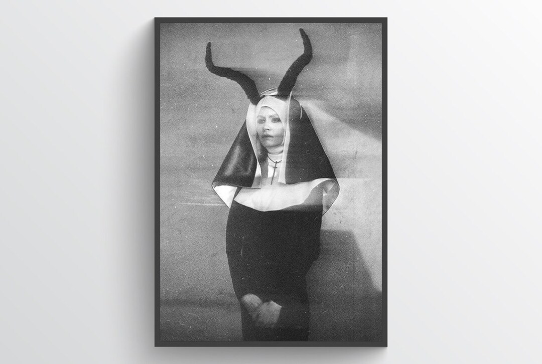 Nun With Diabolic Horns – Vintage Religious Photo, Satanic Print ...