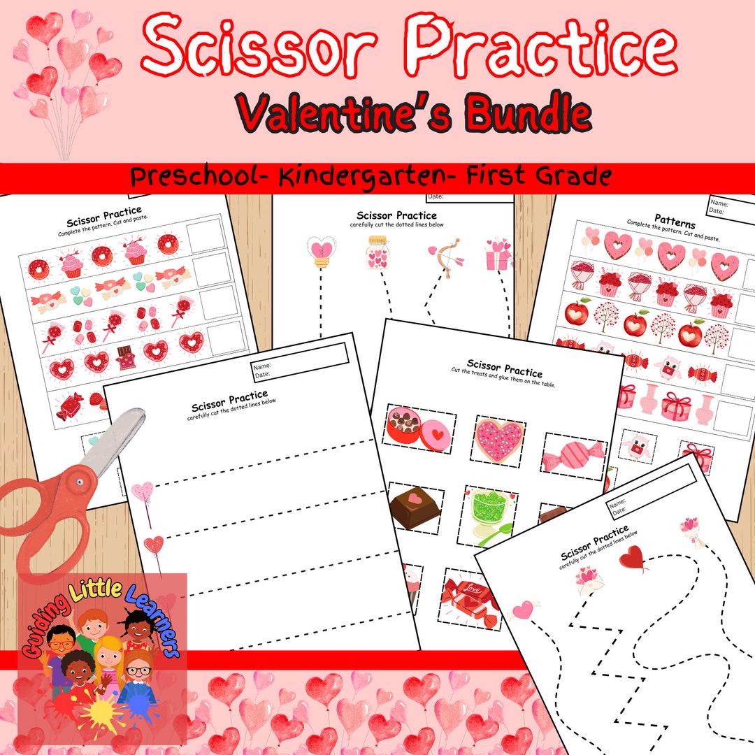 Scissor Practice Worksheet Bundle Valentines - Etsy