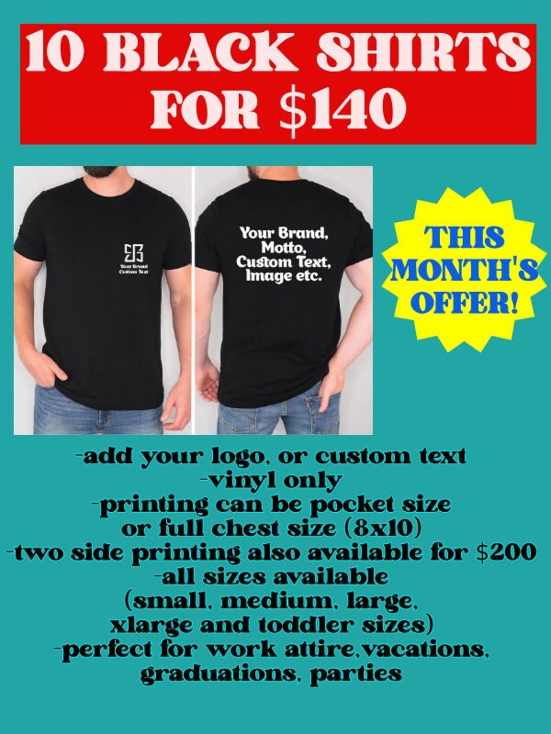 Personalized 10 Bulk Shirts,make Your Own Shirt,bulk Customizable Shirt ...