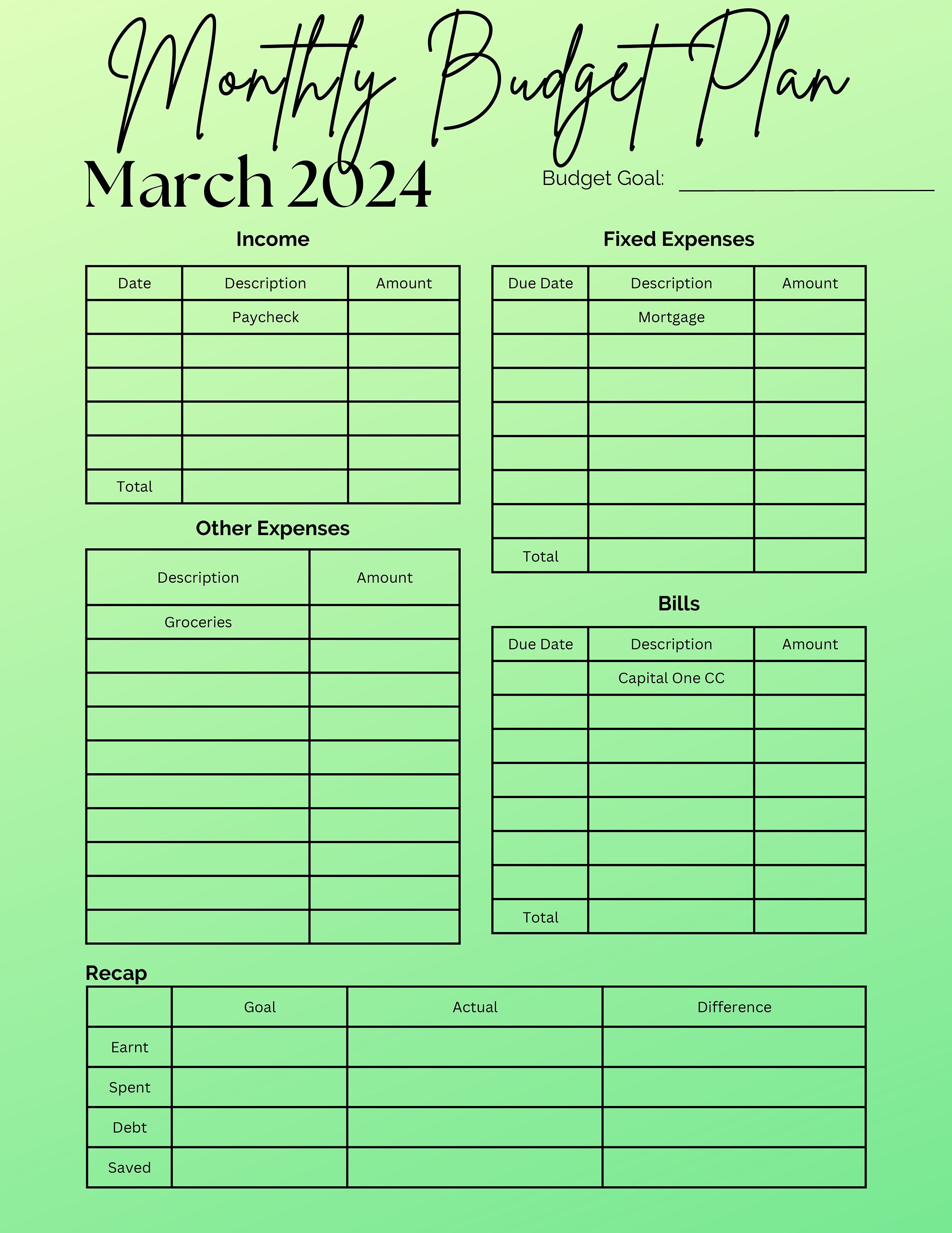 2024 Monthly Budget Planner Sheet 2 Bonus Sheets nov&dec2023 - Etsy