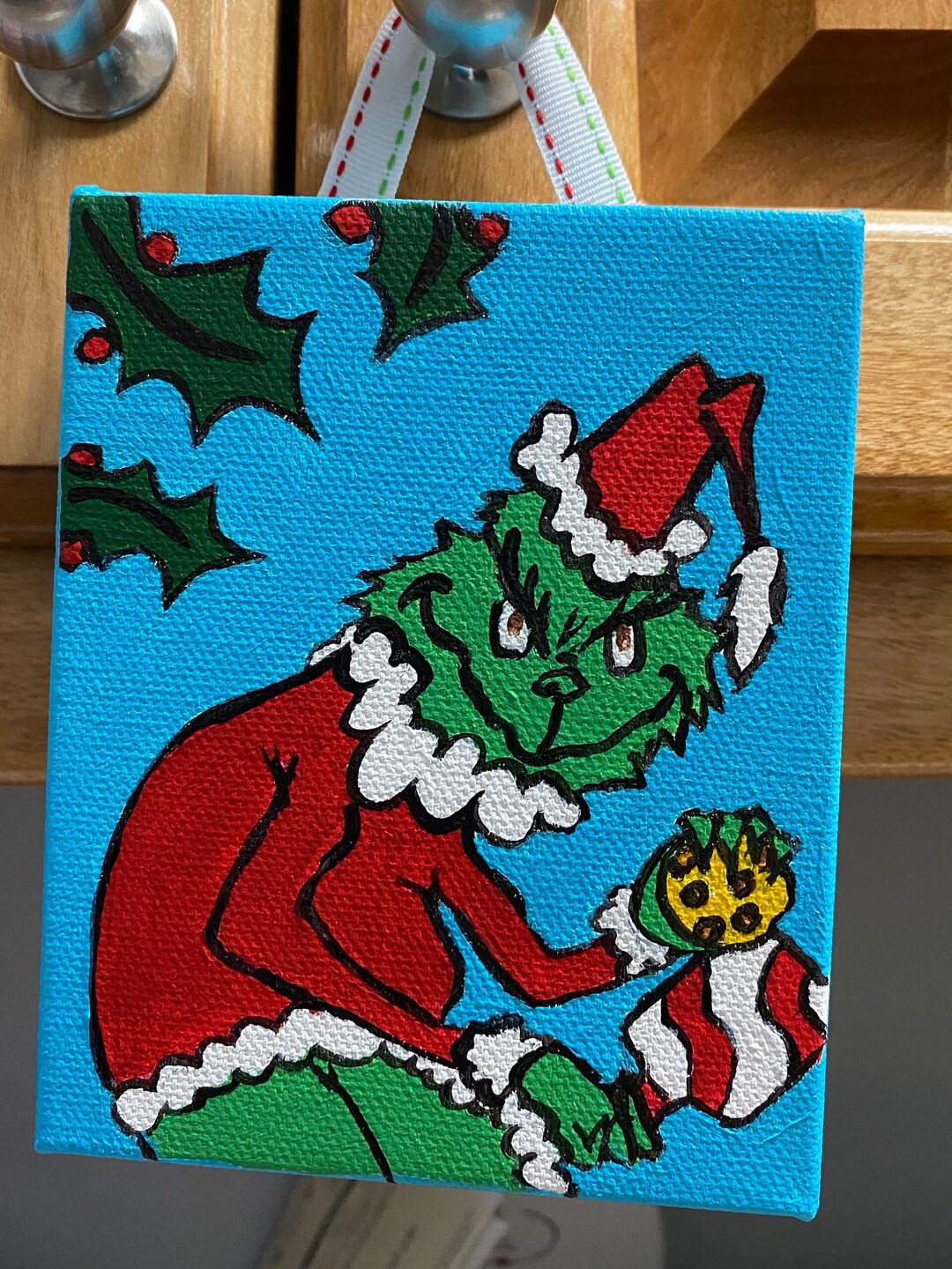 Hand Painted Grinch Playing Pickleball Ornament - Etsy