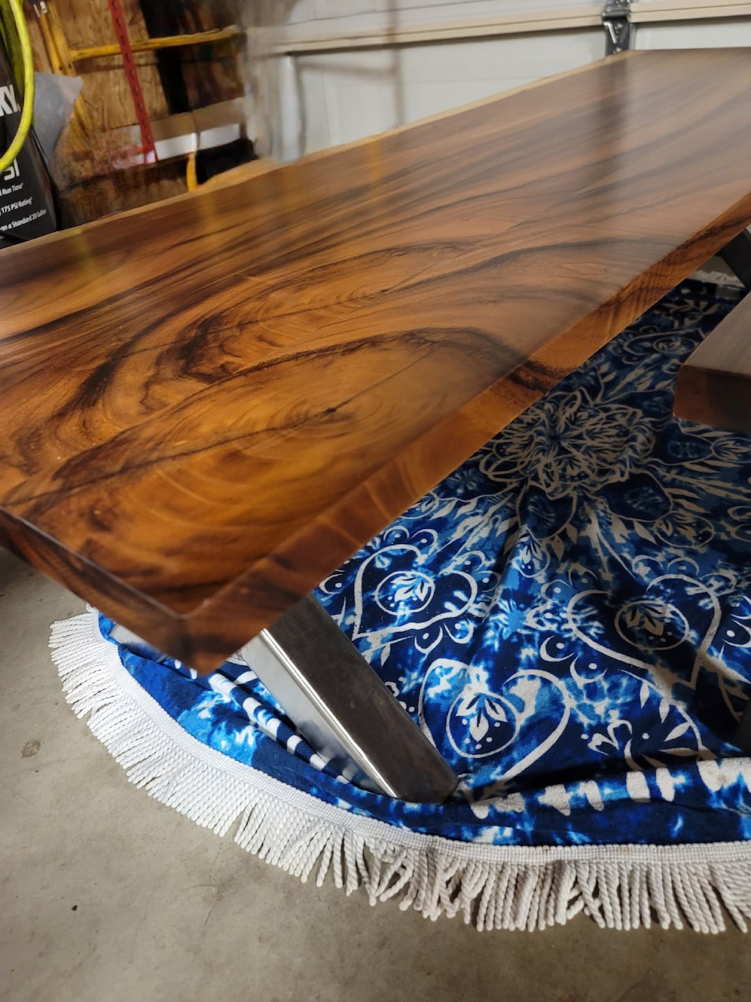 74"x 25"x 2" Live Edge Saman Block With 3/16" Thick Polished Steel Base ...