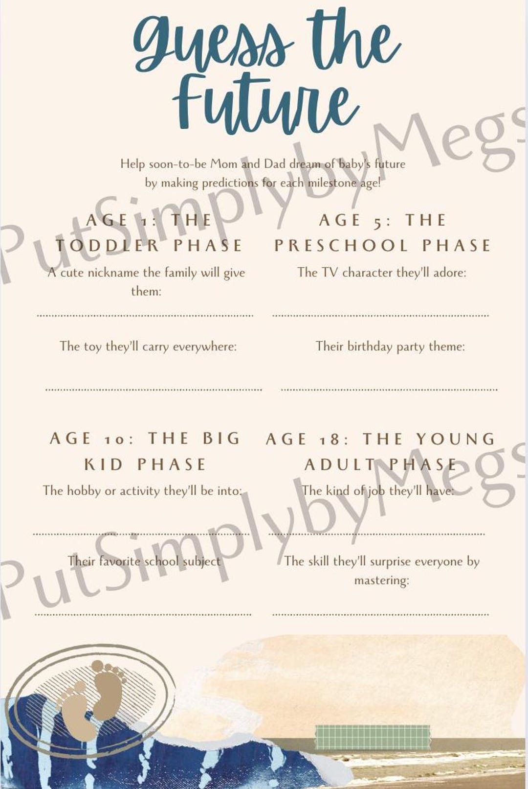 Guess the Future Baby Shower Game Printable Baby Milestones Future ...