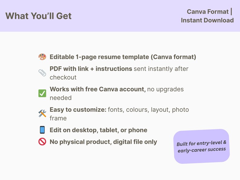 Editable Resume Template for Canva – 1 Page Modern Layout, Built for ...