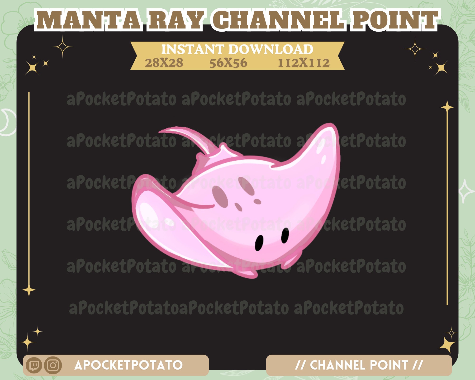 Manta Ray Channel Point Pink - Ocean Twitch Badge - Animal Badge - Cute ...