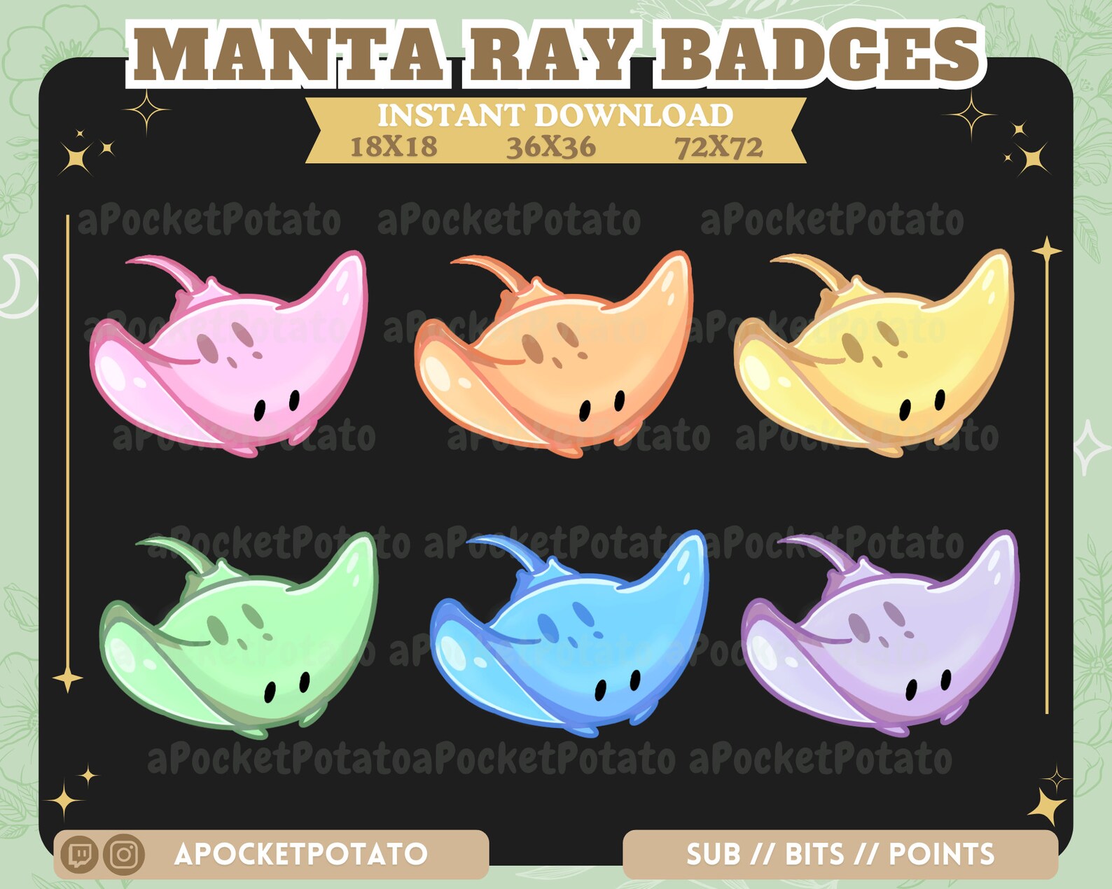 Manta Ray Twitch Sub/bits Badge - Ocean Twitch Badge - Animal ...