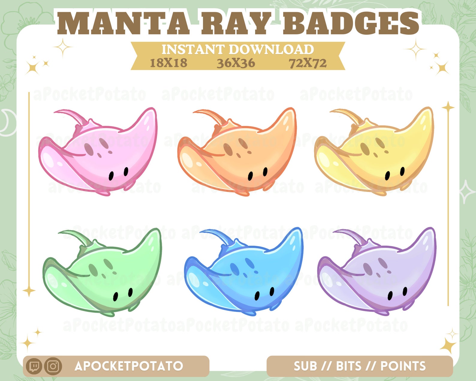 Manta Ray Twitch Sub/bits Badge - Ocean Twitch Badge - Animal ...