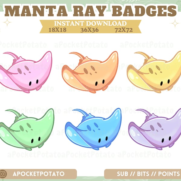 Manta Ray Channel Point Ocean Twitch Badge Animal Badge Cute Twitch ...