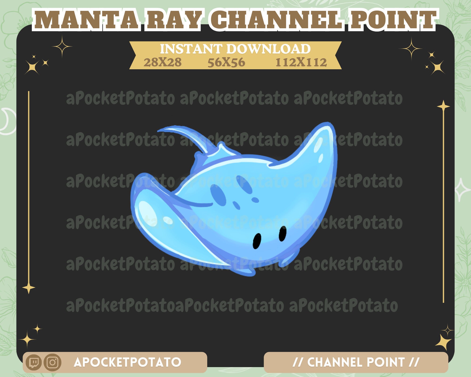 Manta Ray Channel Point - Ocean Twitch Badge - Animal Badge - Cute ...