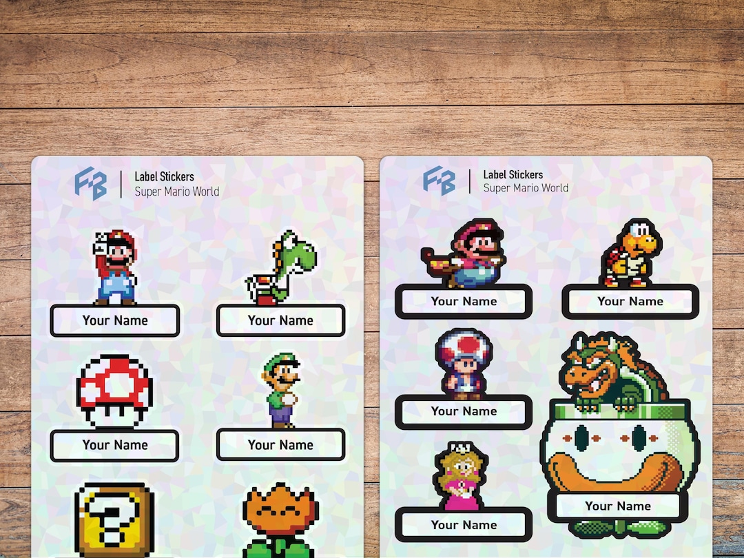 Super Mario Name Labels for Kids | Waterproof School Stickers ...