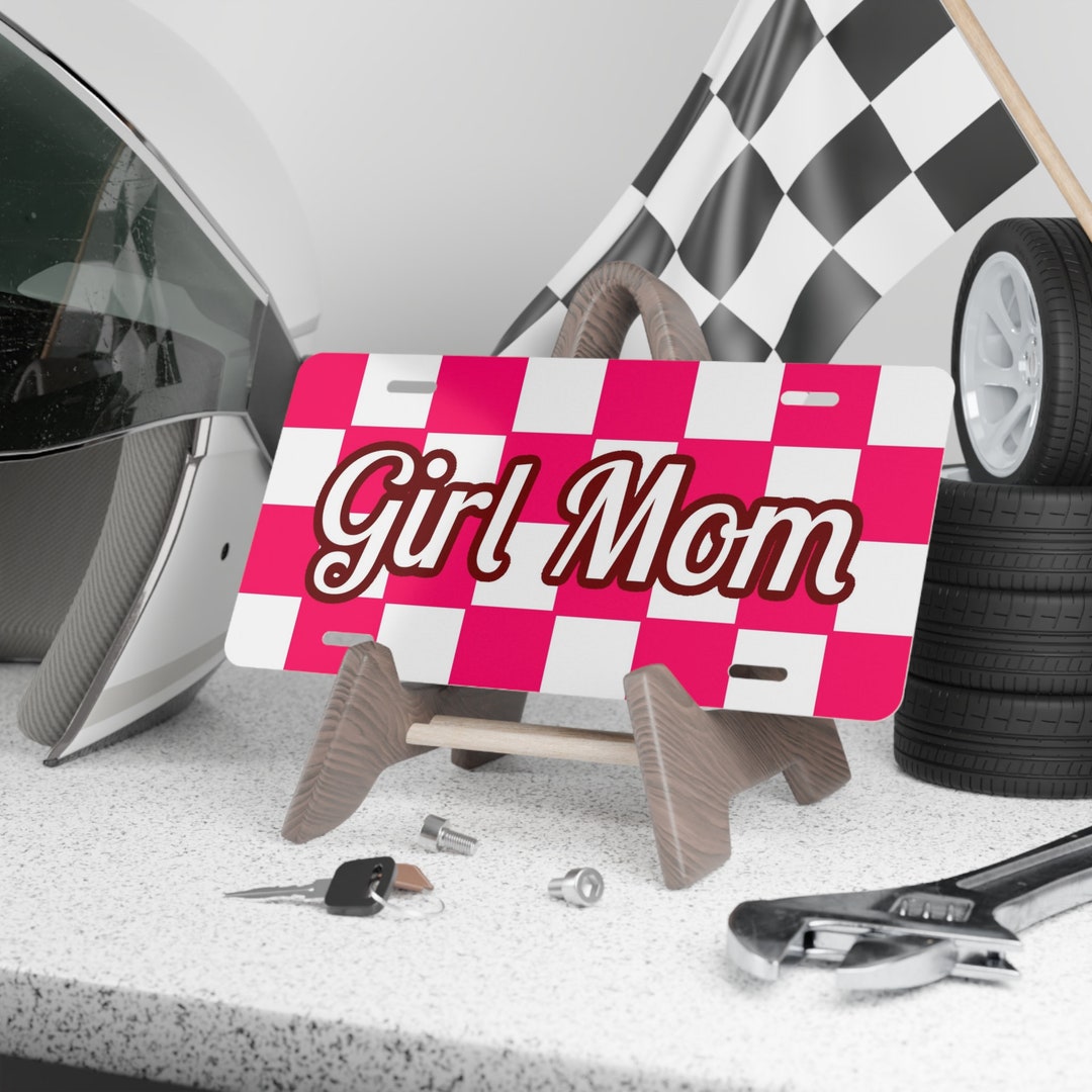 Girl Mom Pink Checkered License Plate for Car, Truck, Suv, Pink ...