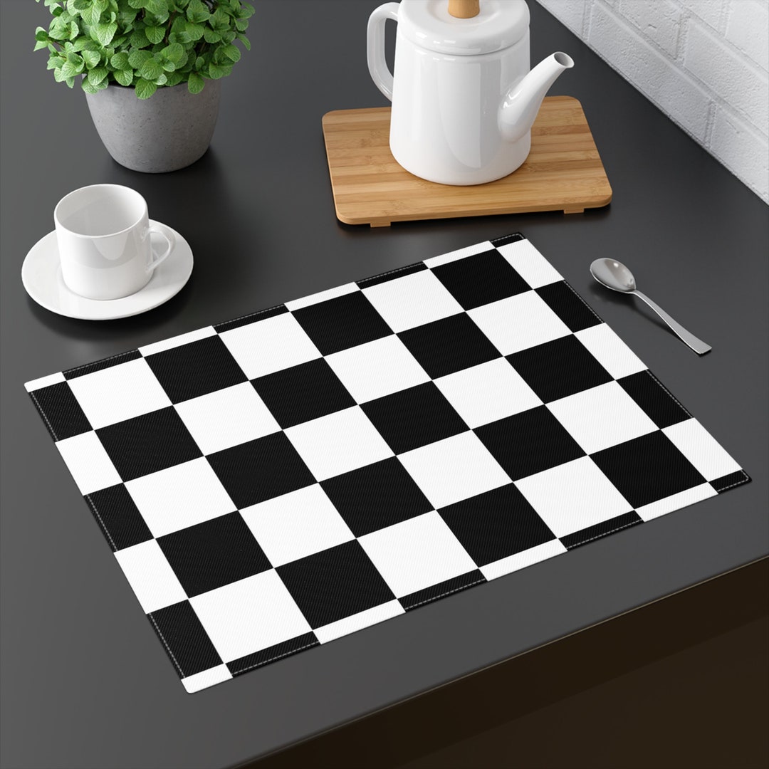 Black and White Checkered Placemat, 1pc, Kitchen Table, Checkered Flag ...