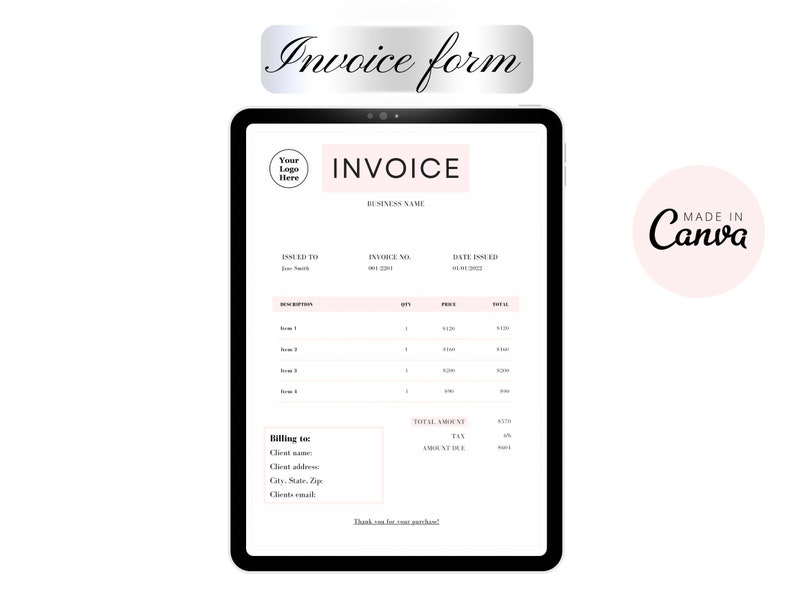 Pink Invoice Canva Template - Etsy