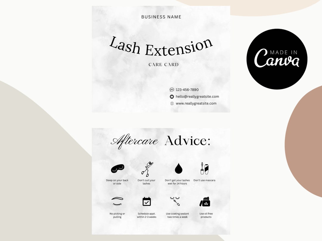 Modern Lash Care Cards, Canva Template, Custom Business Cards, Grey ...