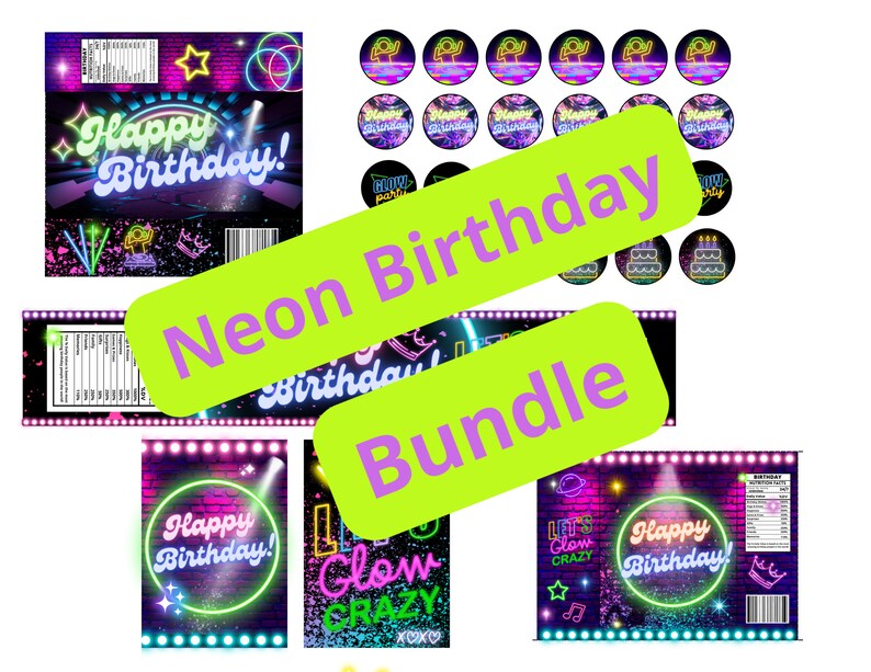 Neon Birthday Party Printables - Etsy