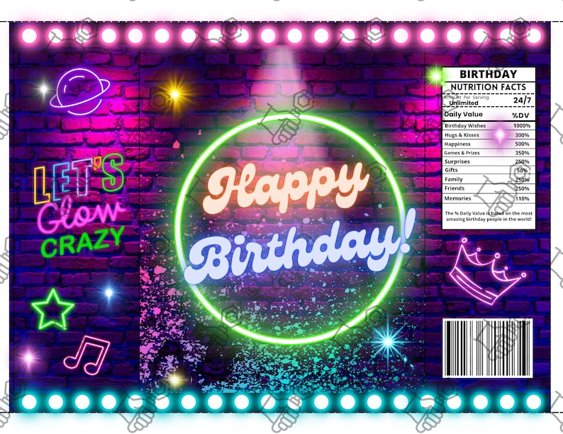 Neon Birthday Party Printables - Etsy