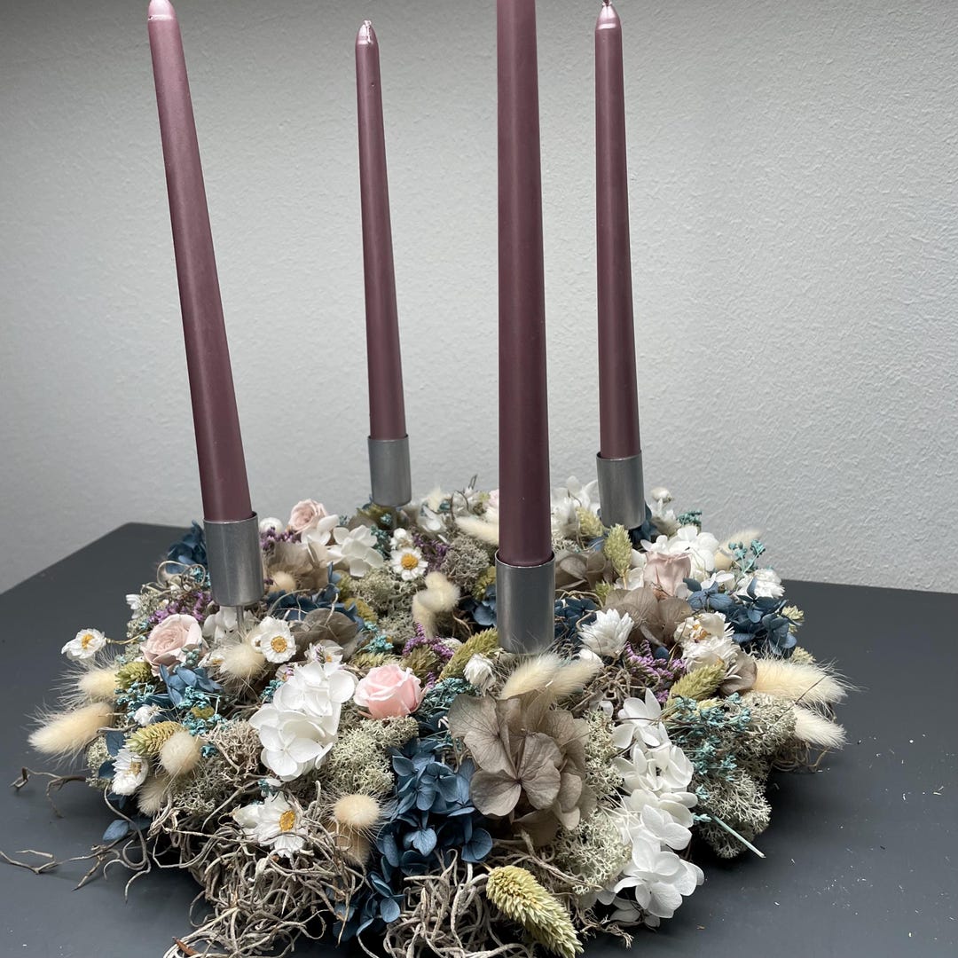 Modern Advent Wreath in Blue, Gray, and Mauve – Handmade From Real ...