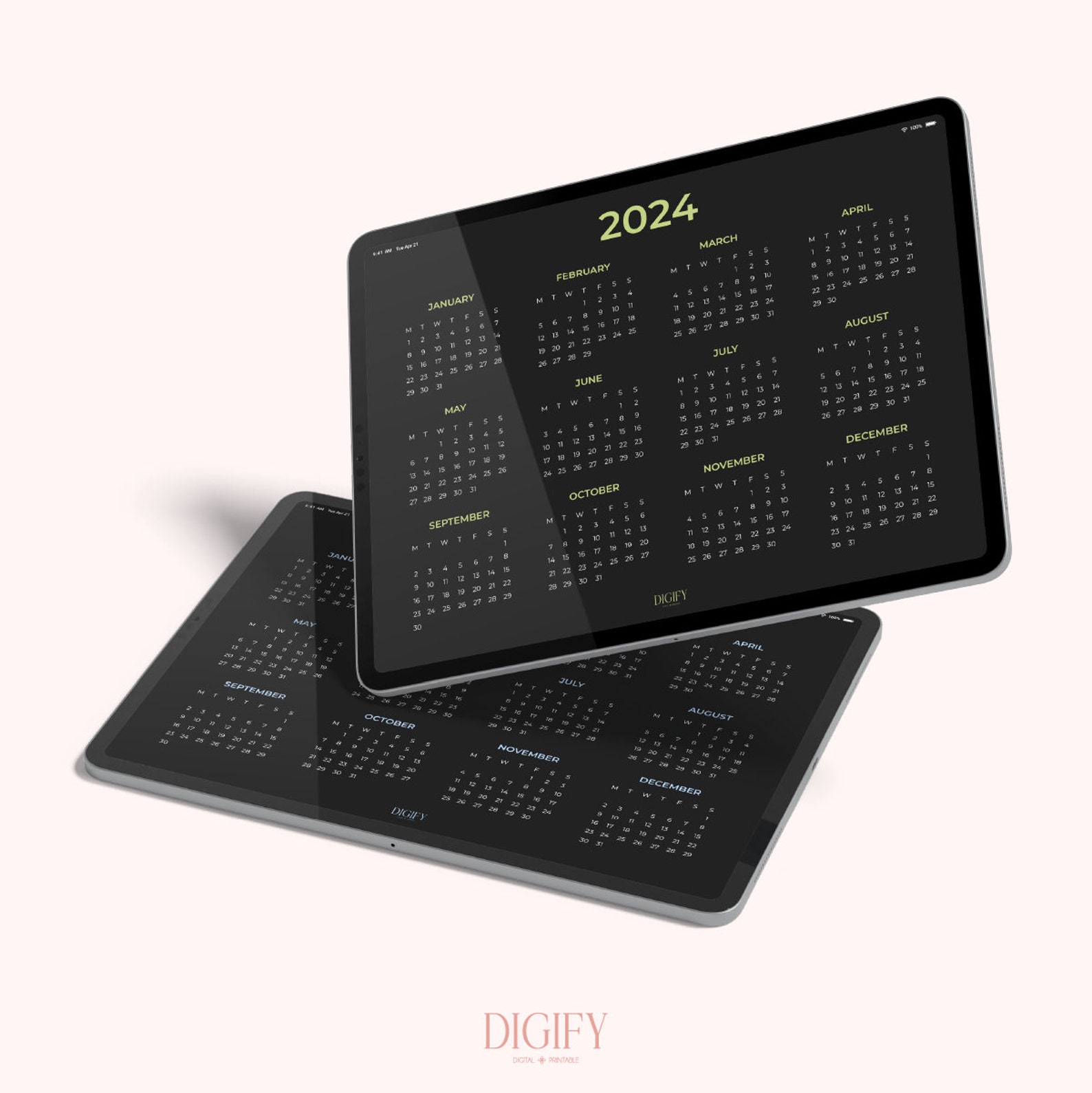 2024 Yearly Calendar Printable, Horizontal Planner, Digital Template ...