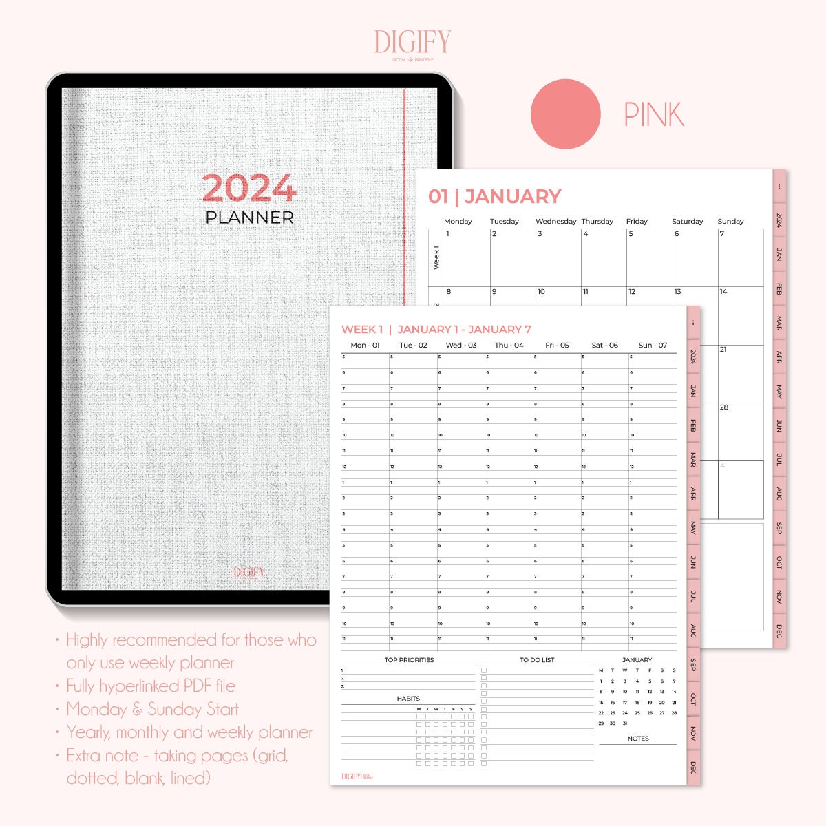 2024 Planner Digital, Dated Daily Planner, Digital Template for ...