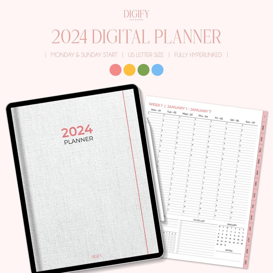 2024 Planner Digital, Dated Daily Planner, Digital Template for ...
